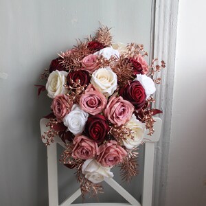 Burgundy Dusty Rose Bouquet, Cascading Bridal Bouquet, Silk Flower ...