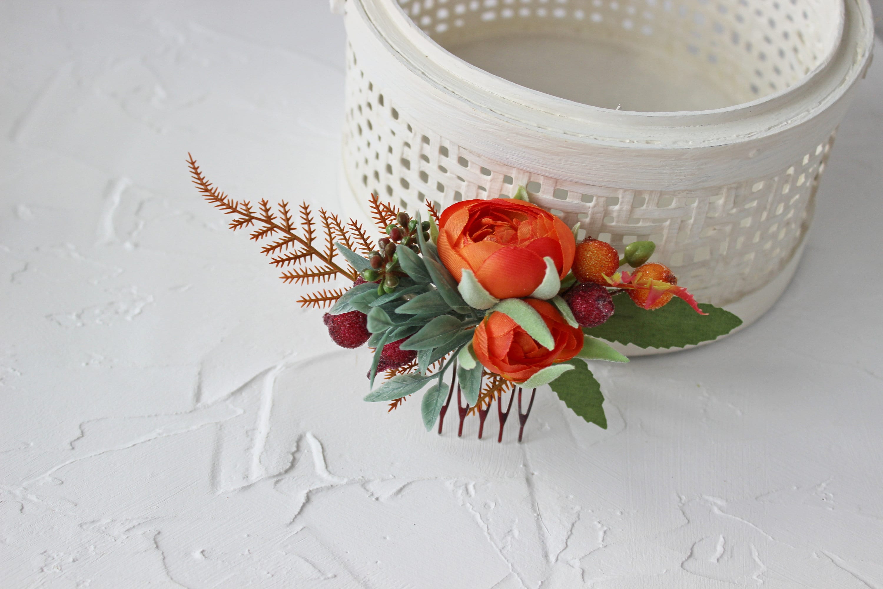 Burnt orange hair comb Fall wedding flowers Floral comb | Etsy