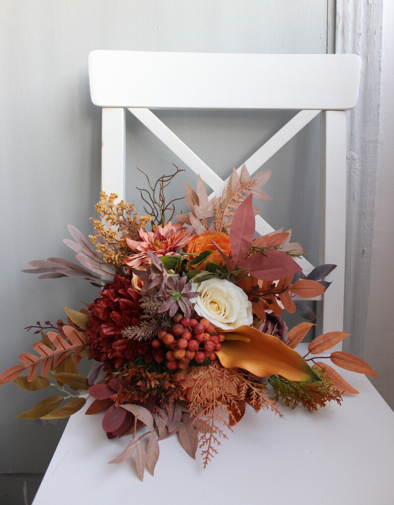 Rust Orange Brown Bouquet, Fall Wedding Bouquet, Rust Wedding Flowers ...