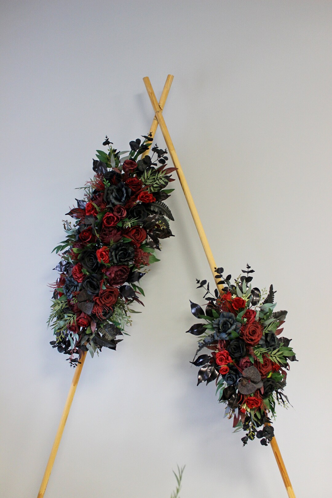 Burgundy Black Green Arch Swag, Gothic Wedding Arch Flowers, Halloween ...
