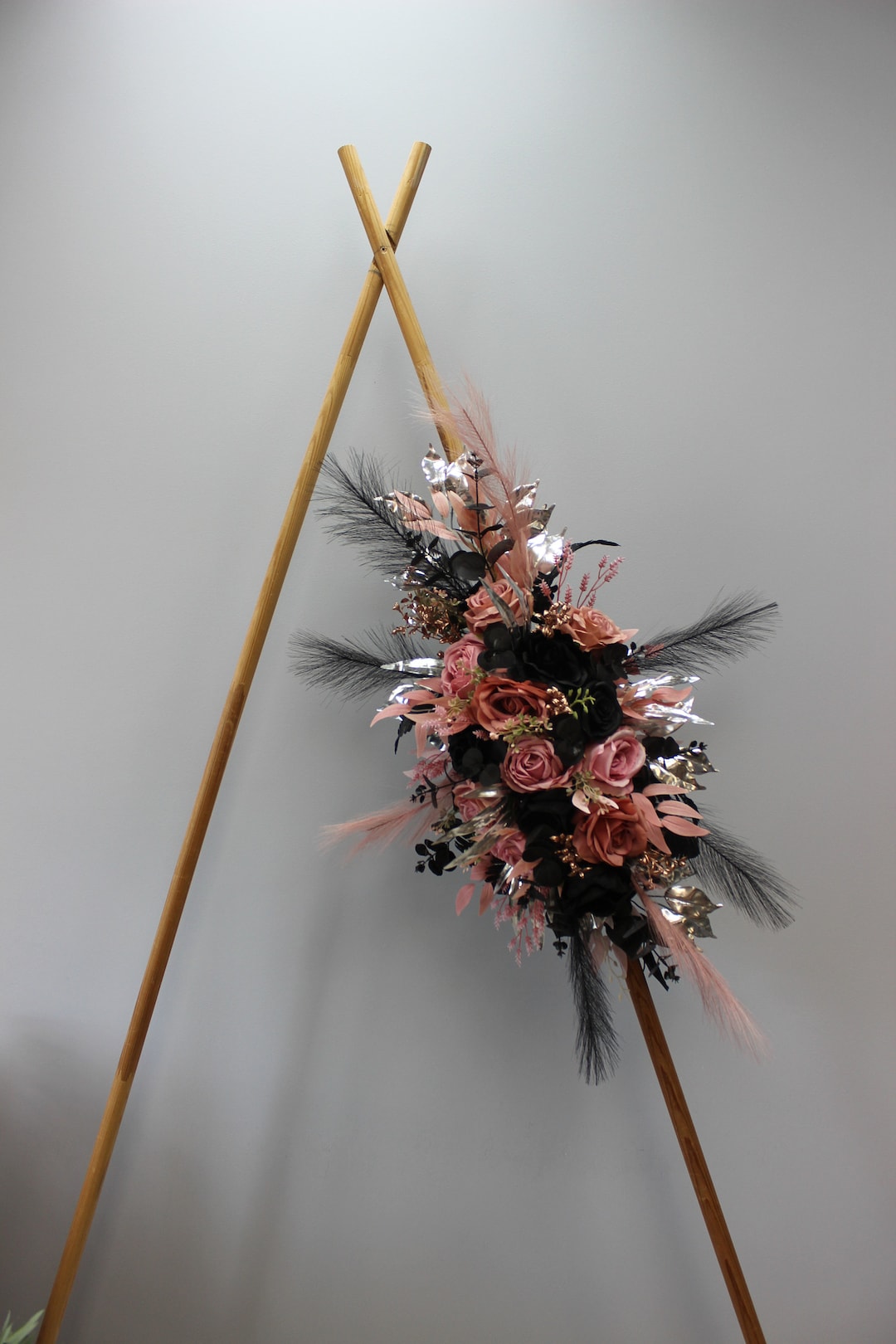 Black Ivory Rose Gold Arch Flowers, Gothic Wedding Flower Arch, Wedding ...