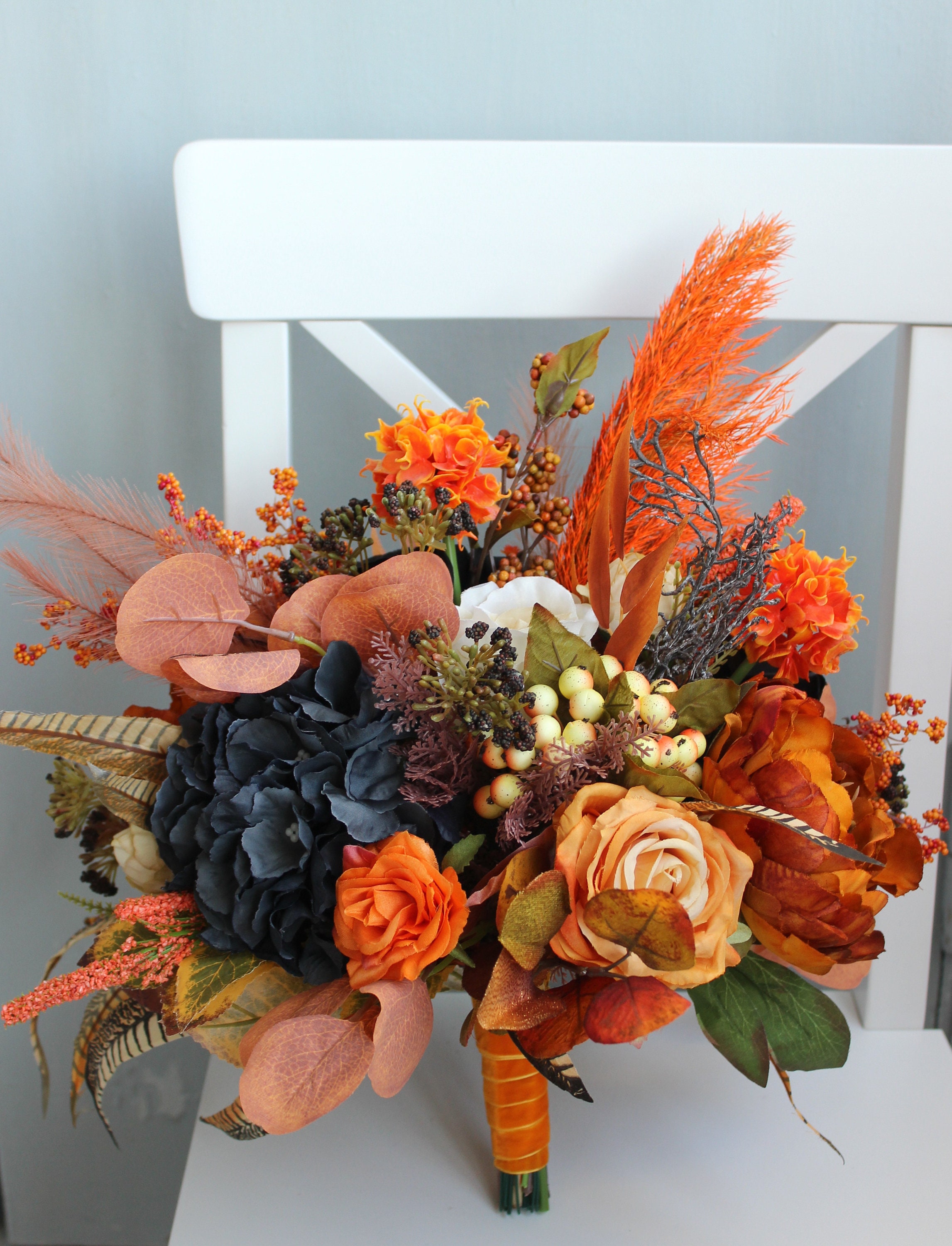 Rust Wedding Bouquet, Orange Black Bouquet, Silk Wedding Bouquet - Etsy UK