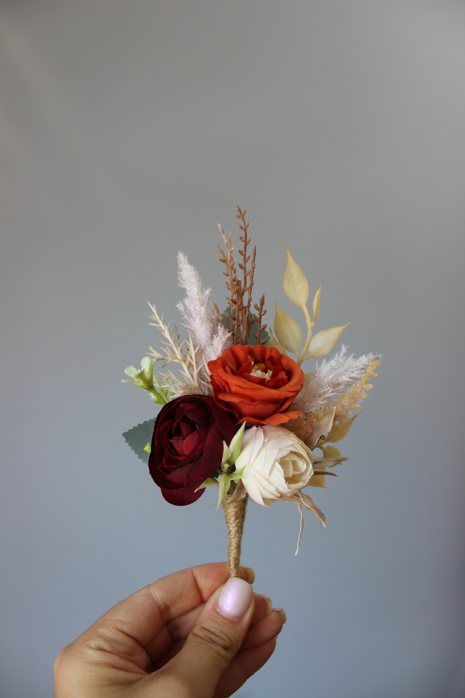 Rust Terracota Wedding Flowers, Fall Boutonniere, Rust Burgundy Ivory ...