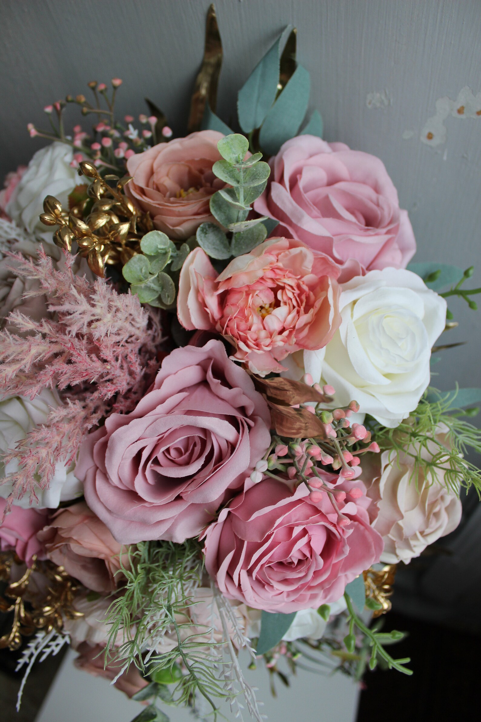 Rose gold wedding bouquet Cascading bouquet Boho bridal | Etsy