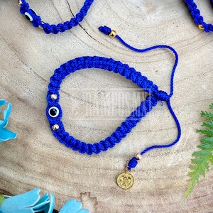 Mexican Evil Eye Woven Bracelet , Adjustable Bracelet , Handmade Blue ...