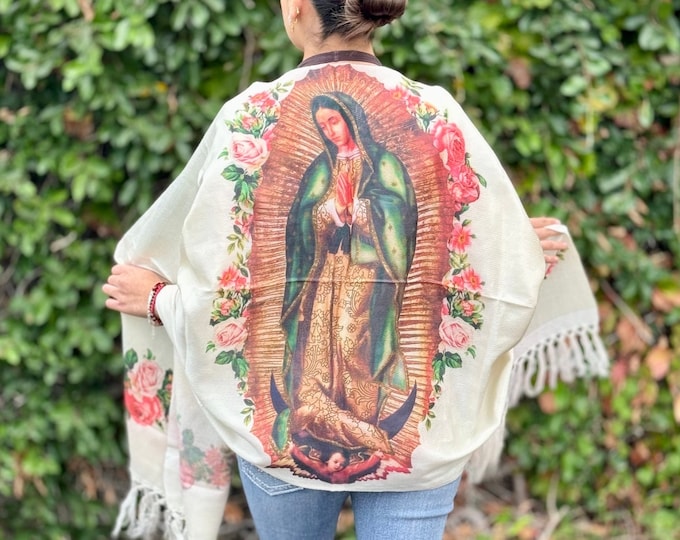 Shawl Virgin Mary Mexican Handmade Shawl,floral Shawl From Mexico ...