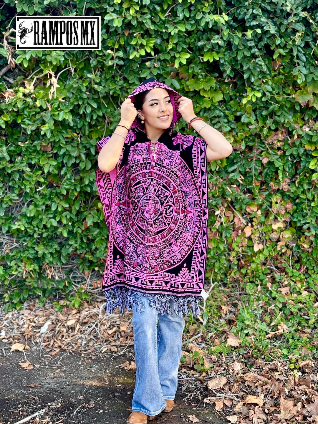 Mexican Hooded Mayan Calendar Embroidered Poncho,winter Shawl Poncho ...