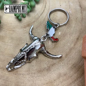 Mexican Longhorn Bull Cattle Skull Steel Metal Key Chain,llavero De ...