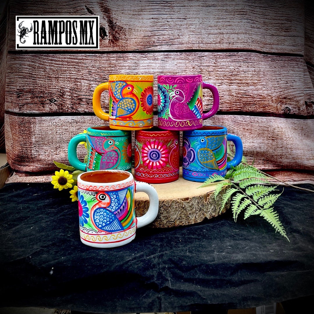 Beautiful Mexican Jarrito Mug Art , Handpainted Clay Pottery Floral ...