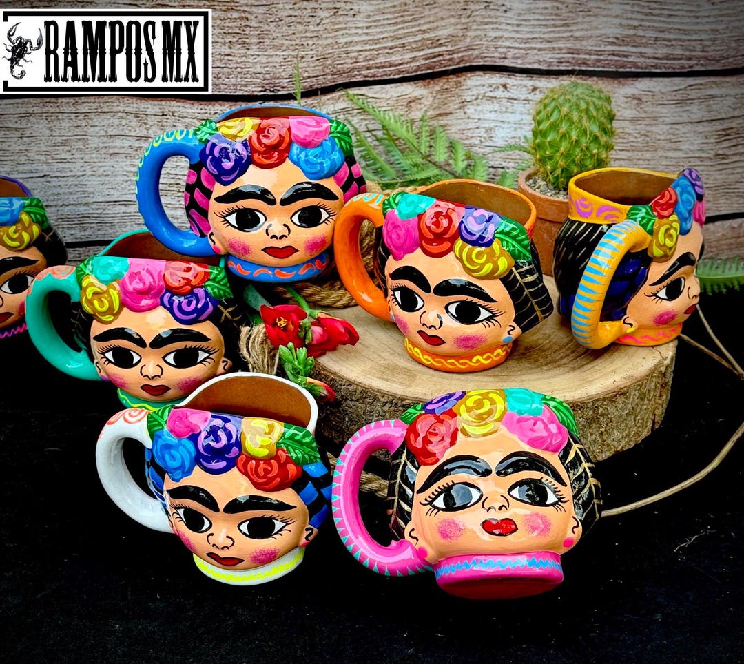 Large Mexican Frida Kahlo Mug Art , Handpainted Frida Clay Pottery ...