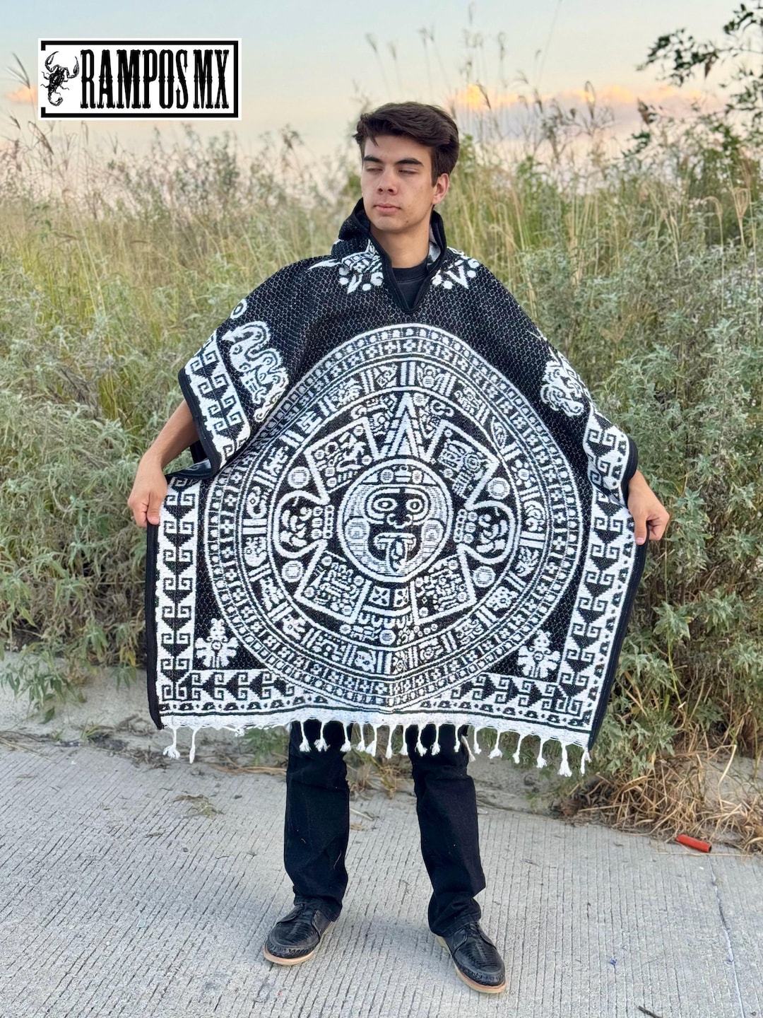 Thick Hooded Warrior Warm Poncho , Winter Gaban Mexico ,aztec Calendar ...