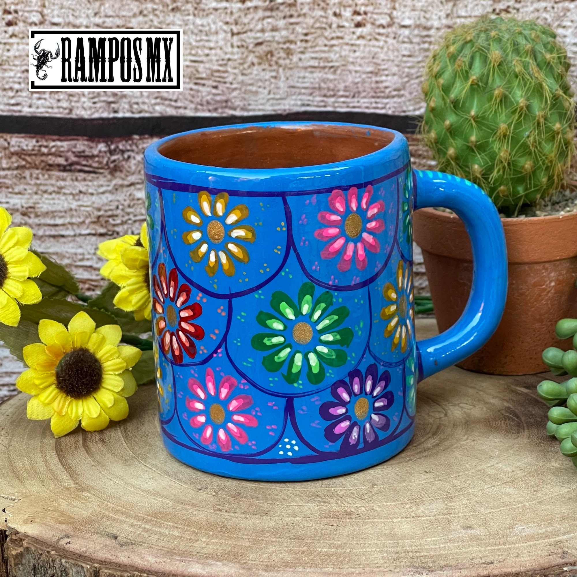Beautiful Mexican Jarrito Mug Art , Handpainted Clay Pottery Floral ...
