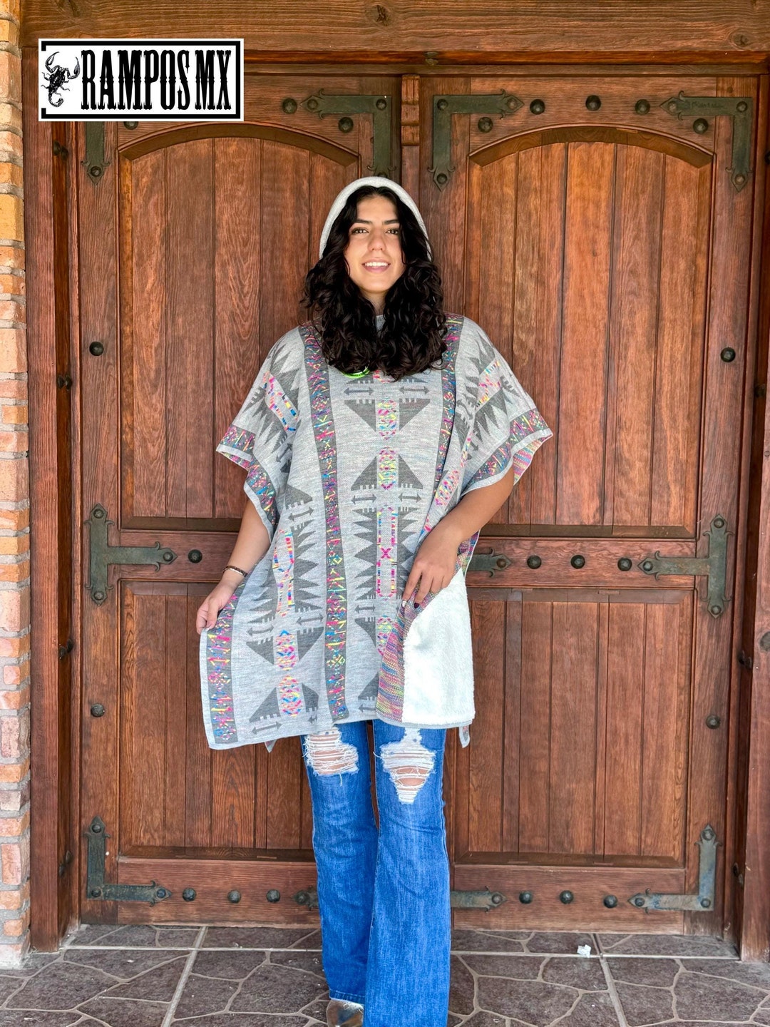 Mexican Hooded Poncho Aztec, Faux Shearling Inside, Mexican Shawl ...