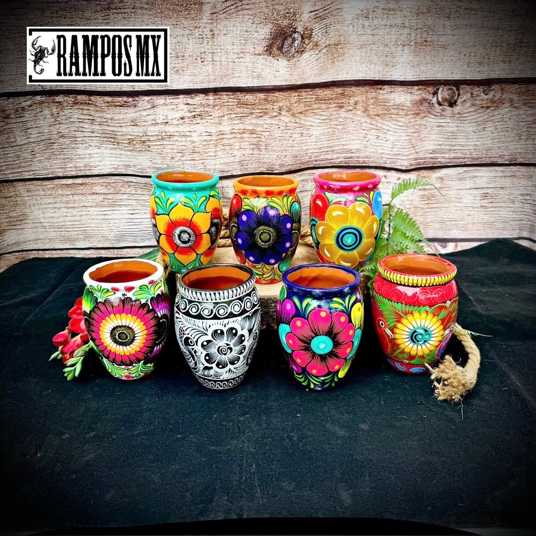 Large Mexican Mug Art , Handpainted Clay Pottery Floral Handcrafted Mug ...