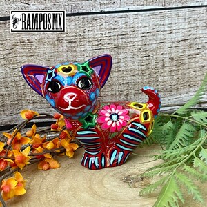 Beautiful Mexican Chihuahua Dog Art , Handpainted Clay Pottery Floral ...