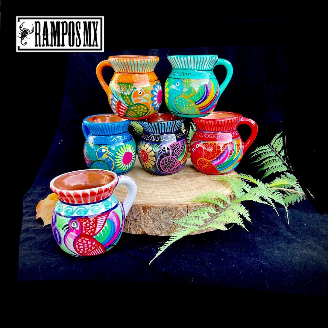 Beautiful Mexican Jarrito Mug Art , Handpainted Clay Pottery Floral ...