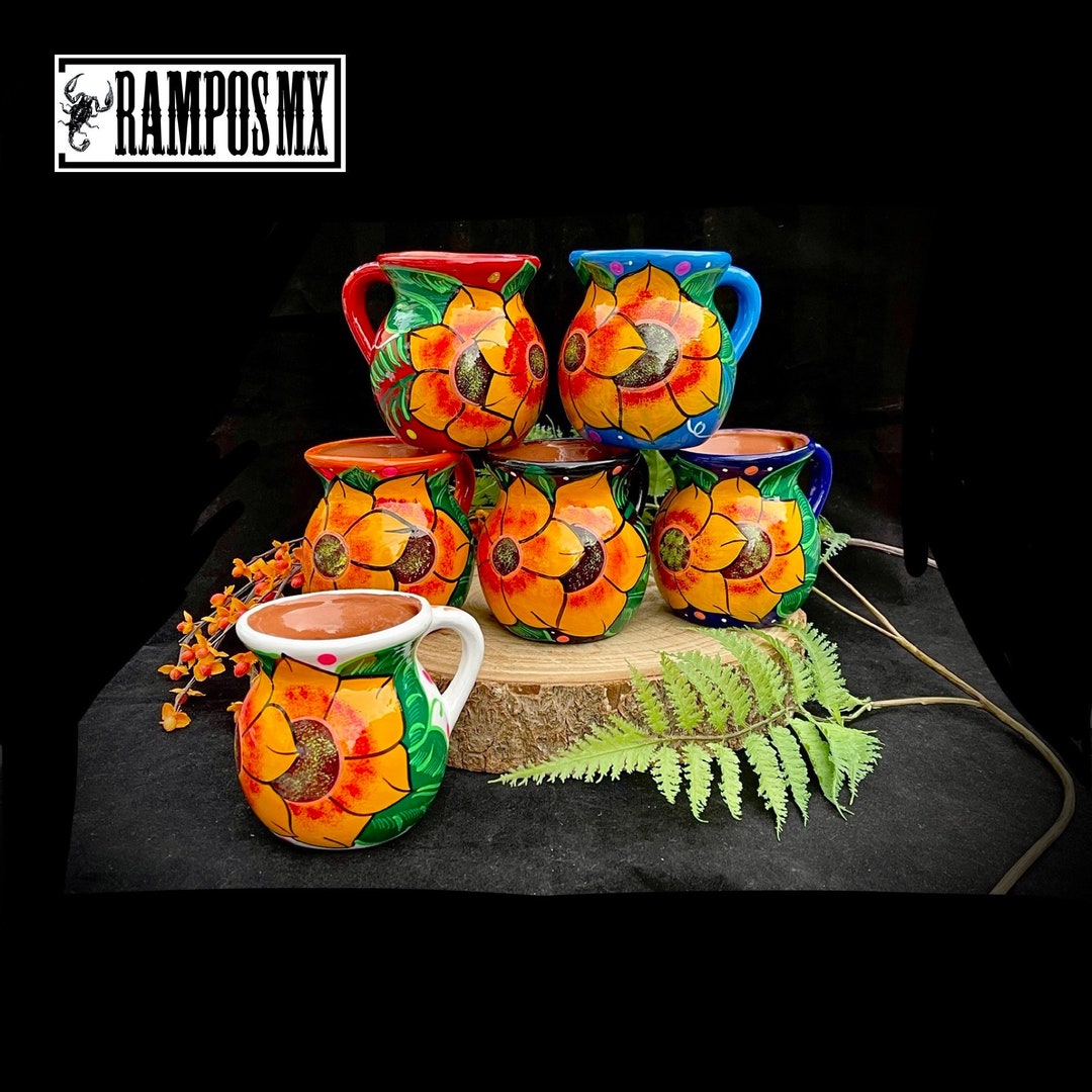 Beautiful Mexican Jarrito Mug Art , Handpainted Clay Pottery Floral ...