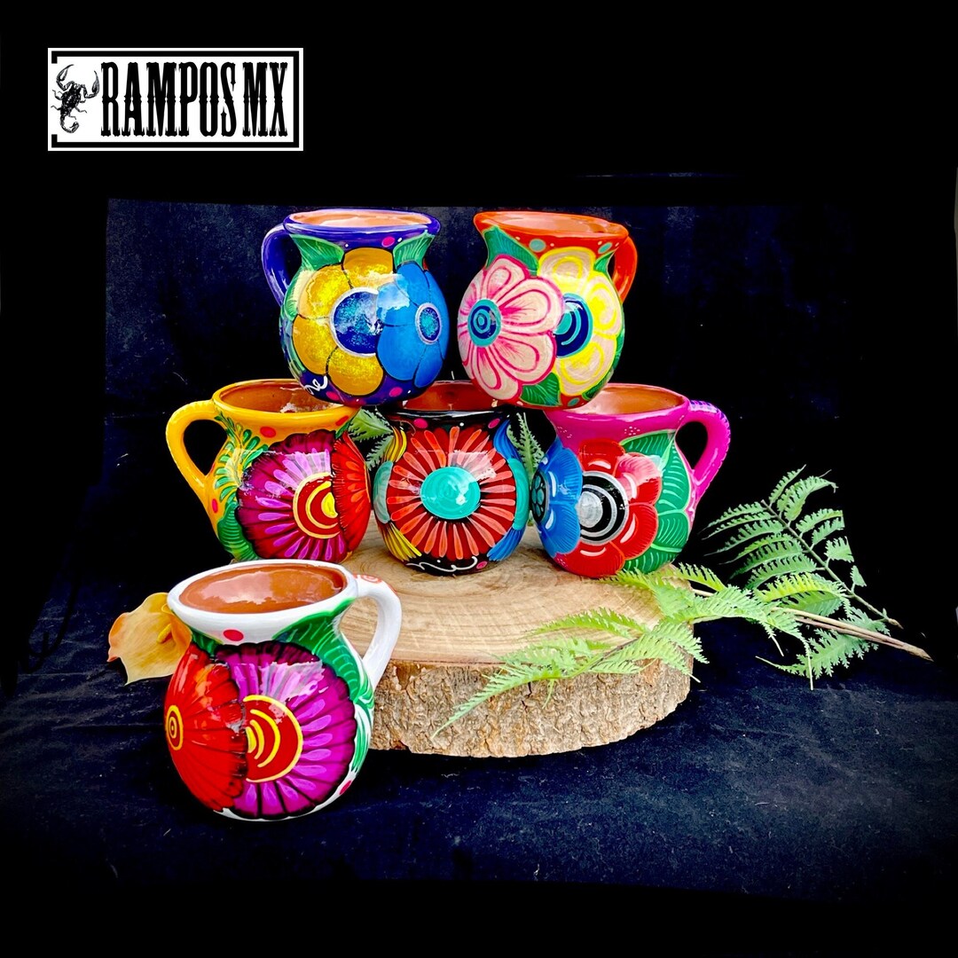 Beautiful Mexican Jarrito Mug Art , Handpainted Clay Pottery Floral ...