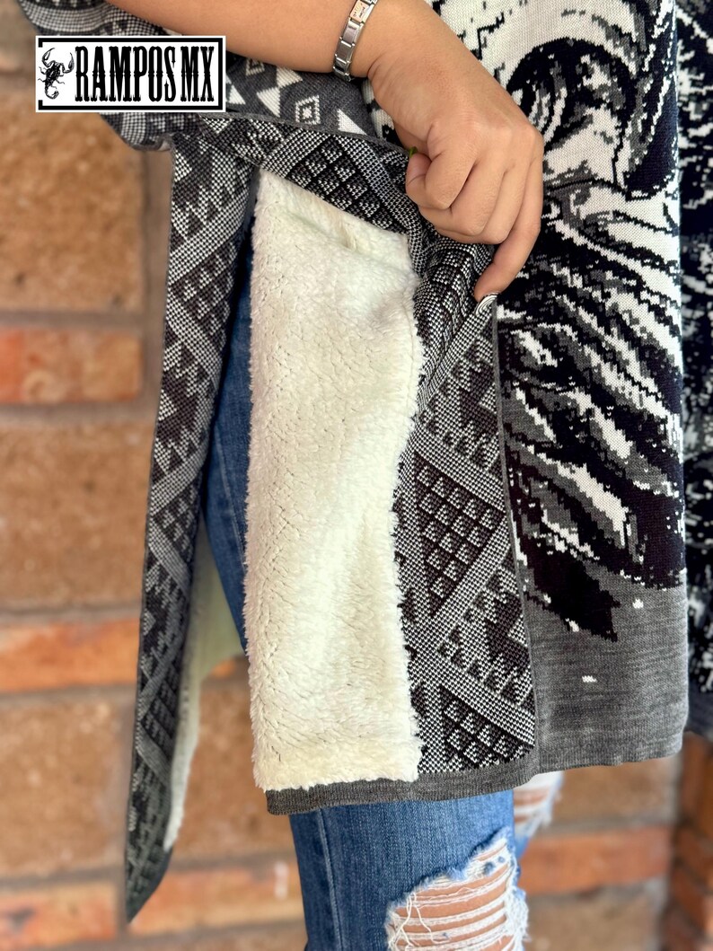 Mexican Hooded Poncho Aztec, Faux Shearling Inside, Mexican Shawl ...