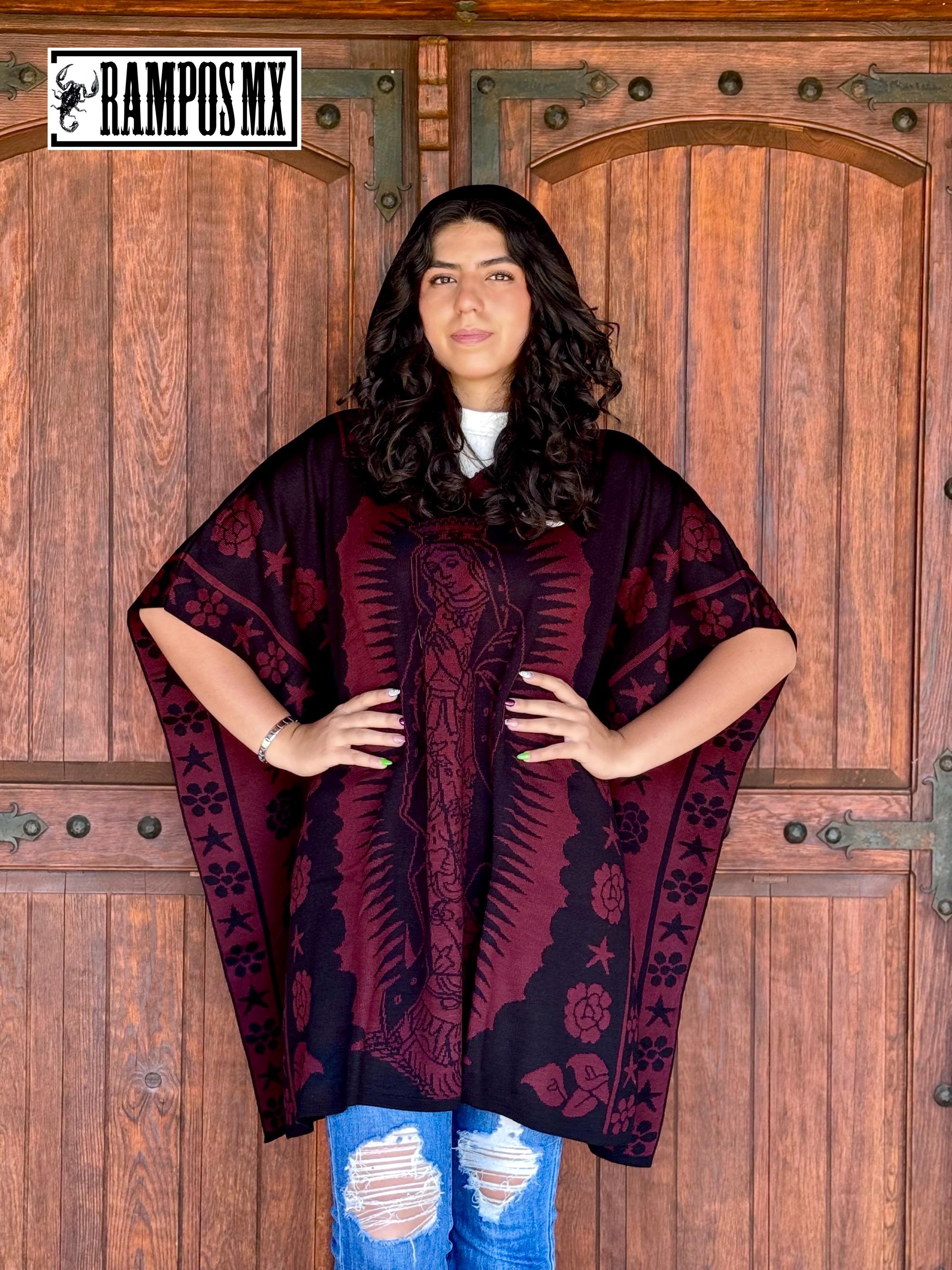 Mexican Hooded Poncho Guadalupe,winter Shawl Mexico ,mexican Guadalupe ...
