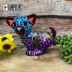 Beautiful Mexican Chihuahua Dog Art , Handpainted Clay Pottery Floral ...