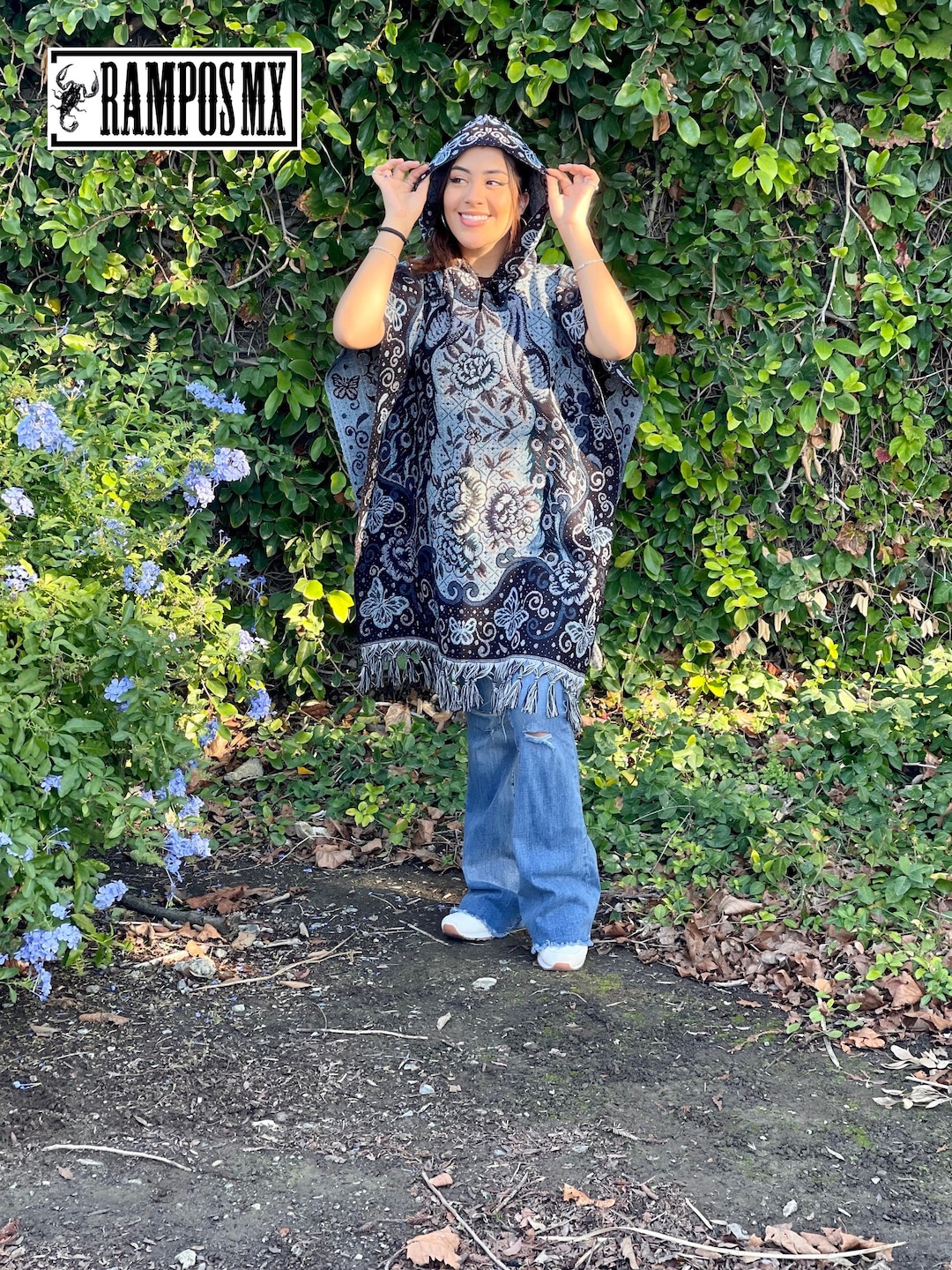 Mexican Hooded Peacock Poncho , Mexican Shawl Hoodie, Warm Overcoat ...