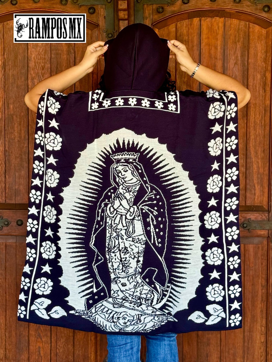 Mexican Hooded Poncho Guadalupe,winter Shawl Mexico ,mexican Guadalupe ...