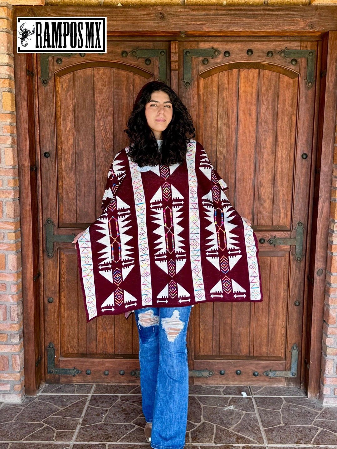 Mexican Hooded Poncho Aztec, Faux Shearling Inside, Mexican Shawl ...