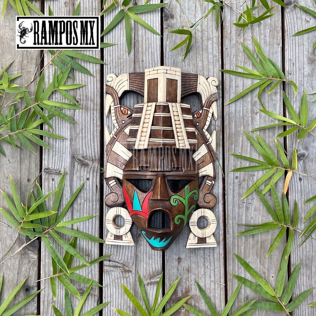 Mexican Wooden Handmade Mayan Mask ,hand Carved Mayan Decorative Wall ...