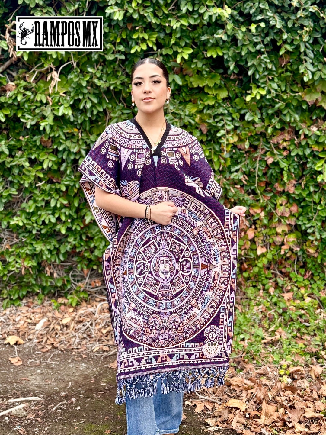 Mexican Mayan Calendar Embroidered Poncho, Winter Shawl Poncho,mexican ...
