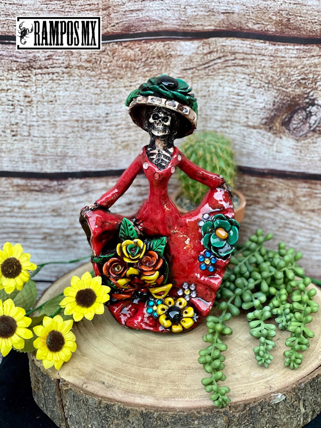 Large Catrina Statue Skeleton Mexican Ceramic Hand-painted, Handmade ...