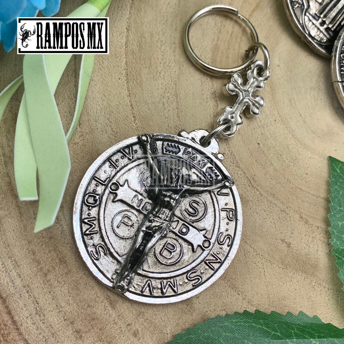 Mexican Jesus Christ Crucifix & San Benoit Steel Metal Key Chain ...