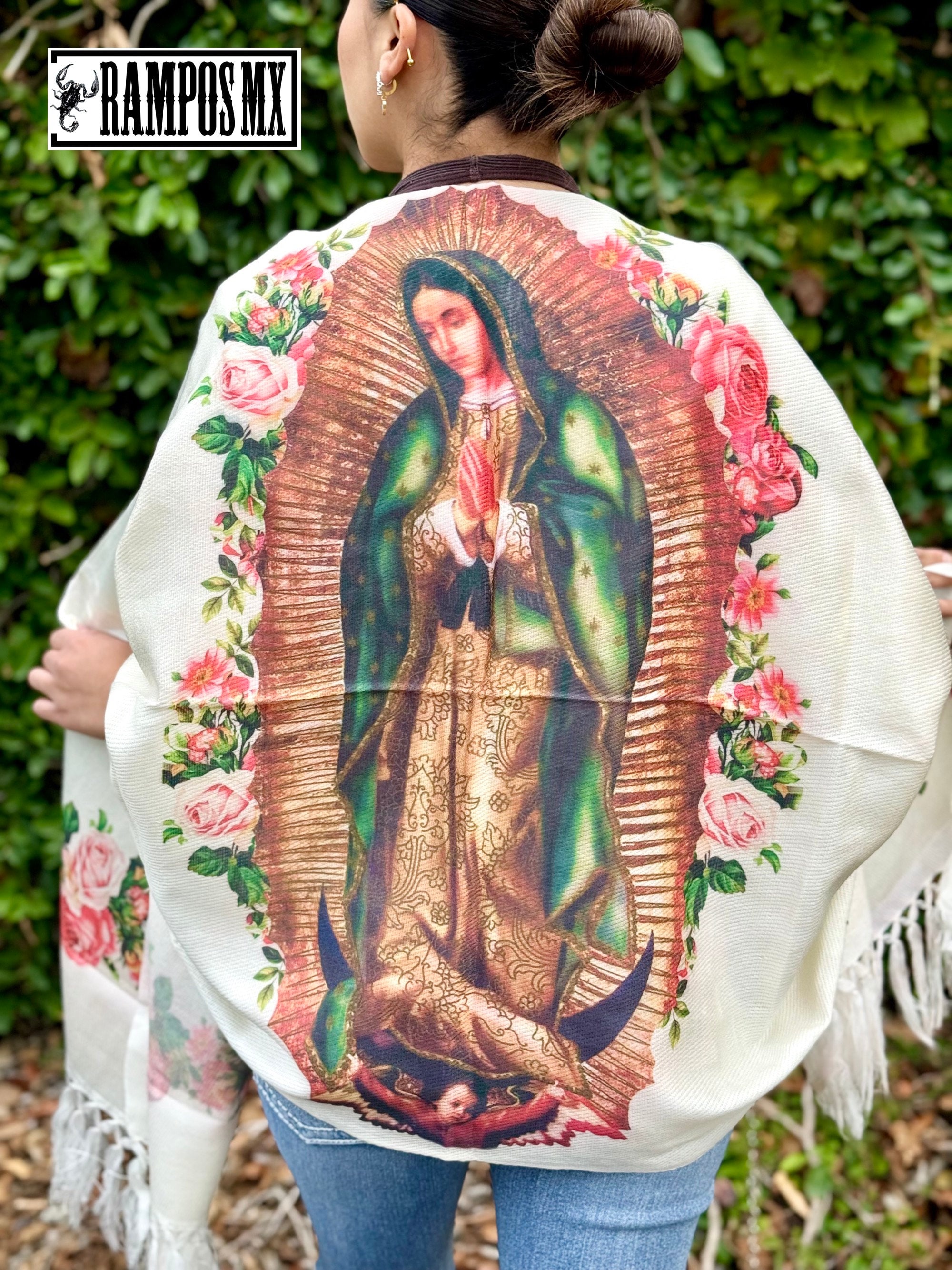 Shawl Virgin Mary Mexican Handmade Shawl,floral Shawl From Mexico ...