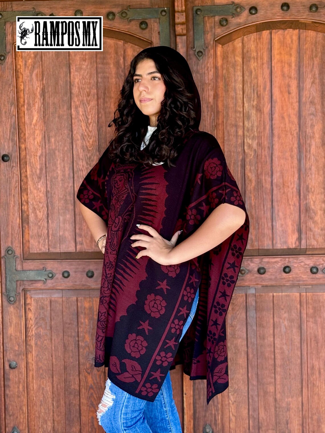 Mexican Hooded Poncho Guadalupe,winter Shawl Mexico ,mexican Guadalupe ...