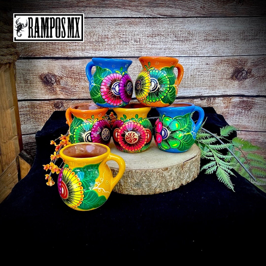 Beautiful Mexican Jarrito Mug Art , Handpainted Clay Pottery Floral ...
