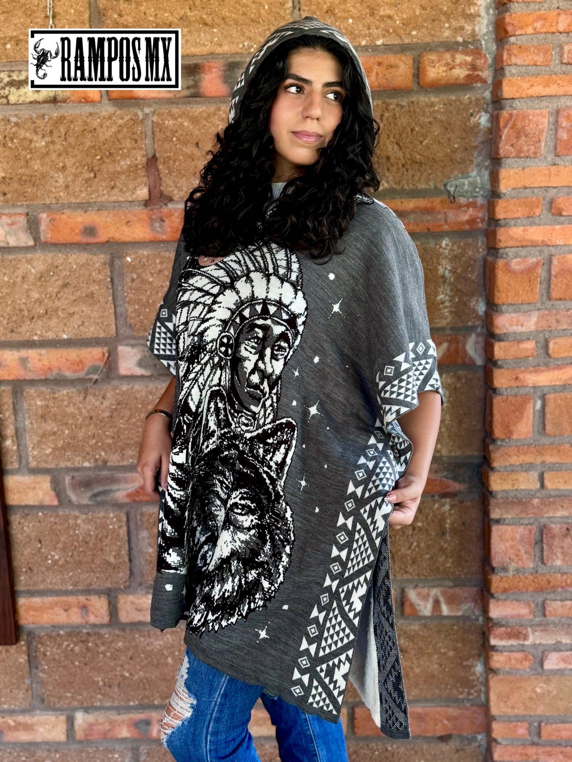 Mexican Hooded Poncho Aztec, Faux Shearling Inside, Mexican Shawl ...