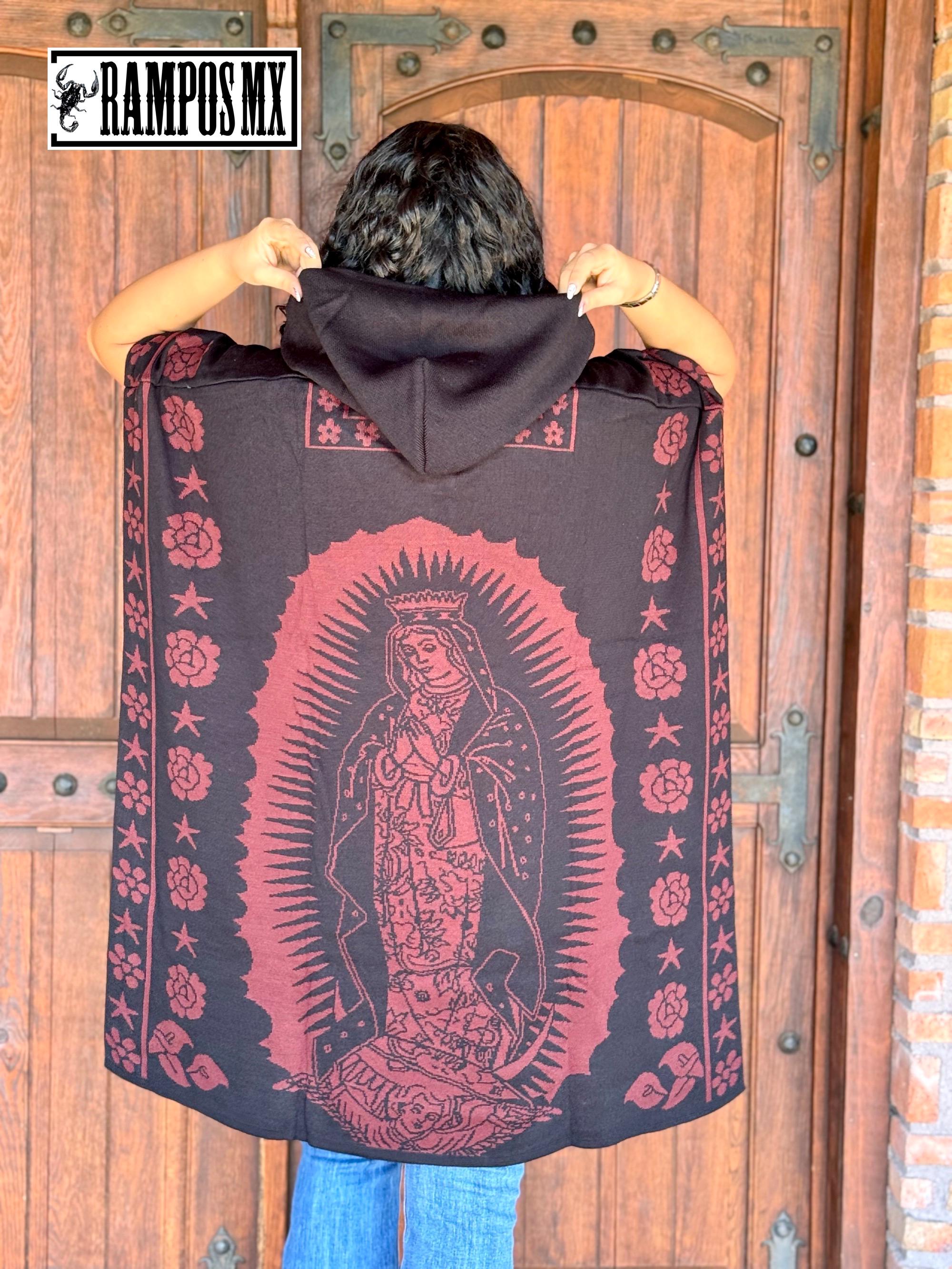 Mexican Hooded Poncho Guadalupe,winter Shawl Mexico ,mexican Guadalupe ...