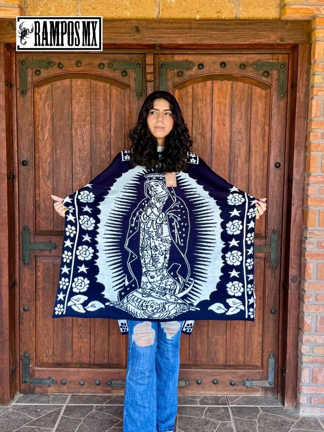 Mexican Hooded Poncho Guadalupe,winter Shawl Mexico ,mexican Guadalupe ...