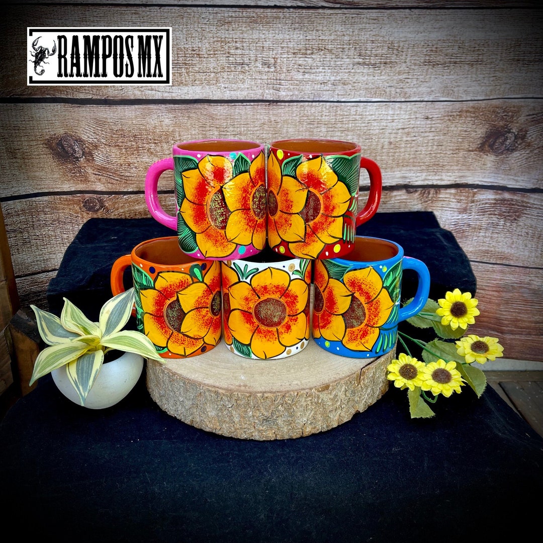 Beautiful Mexican Jarrito Mug Art , Handpainted Clay Pottery Floral ...