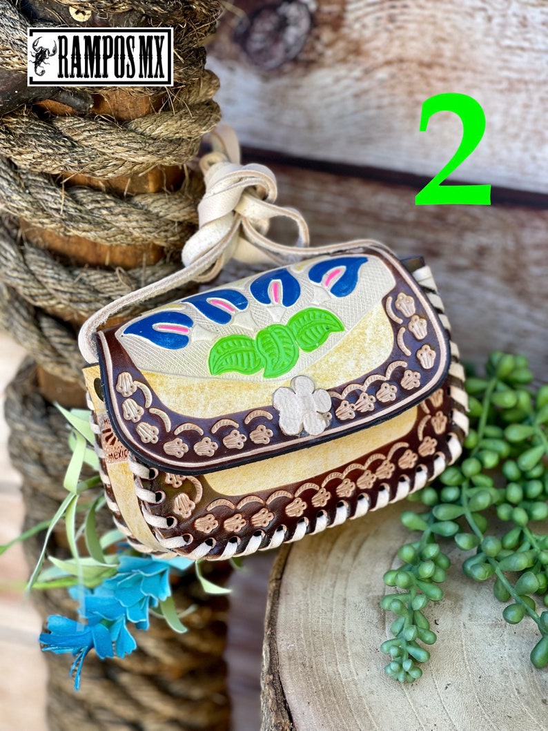 Kids Leather Hand-tooled Purse, Small Leather Bag, Genuine Mexican ...