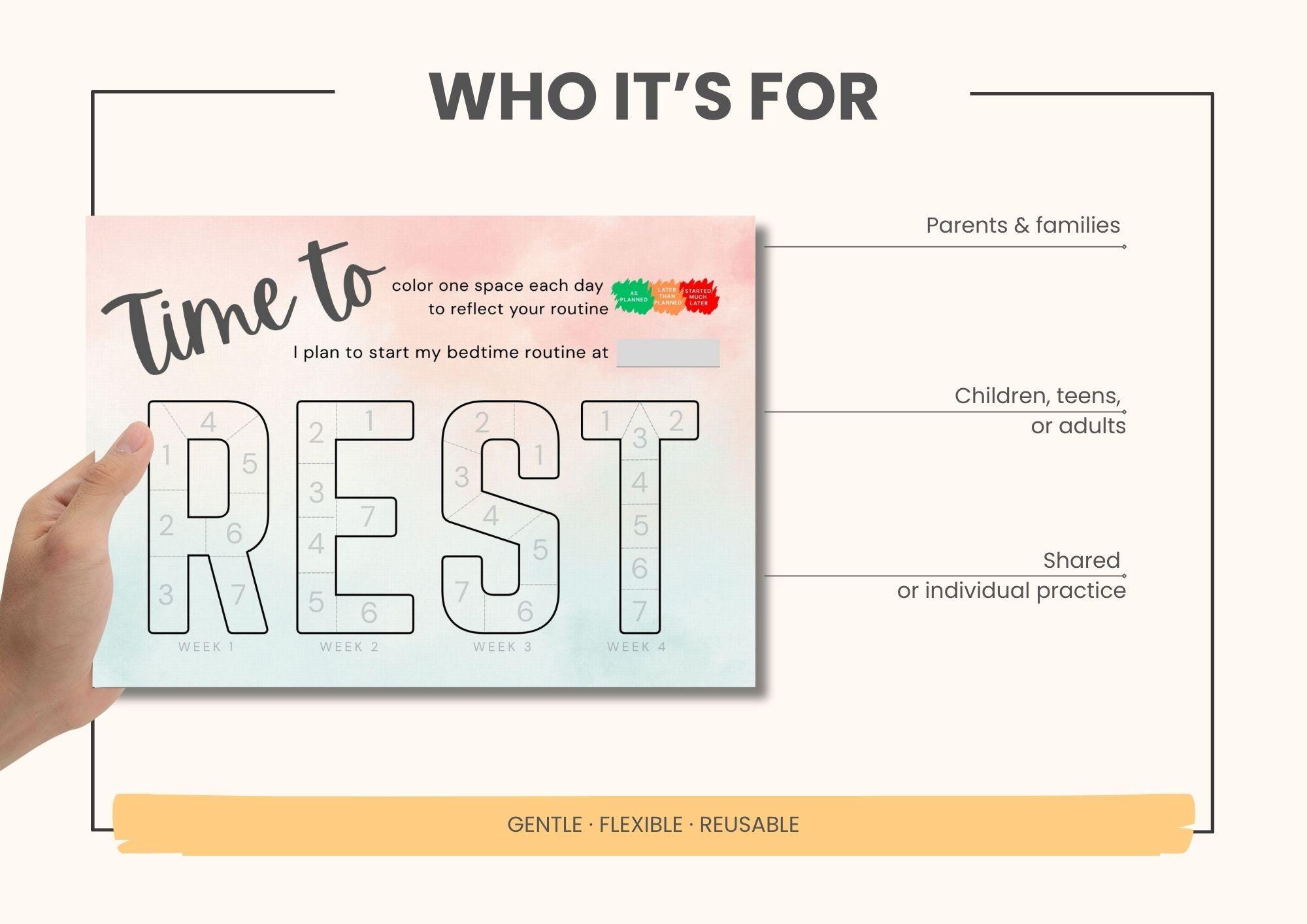REST Bedtime Routine Tracker Printable | Evening Routine Planner ...