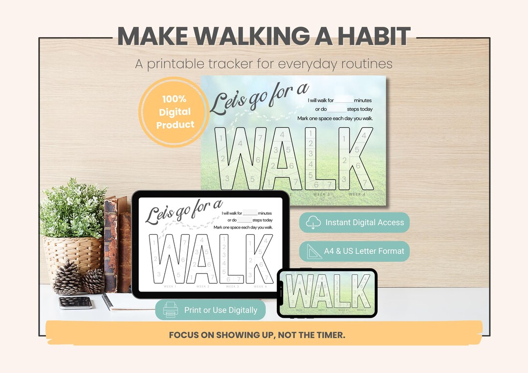 WALK Daily Habit Tracker, 4 Week Movement Log, Simple Walking Challenge ...
