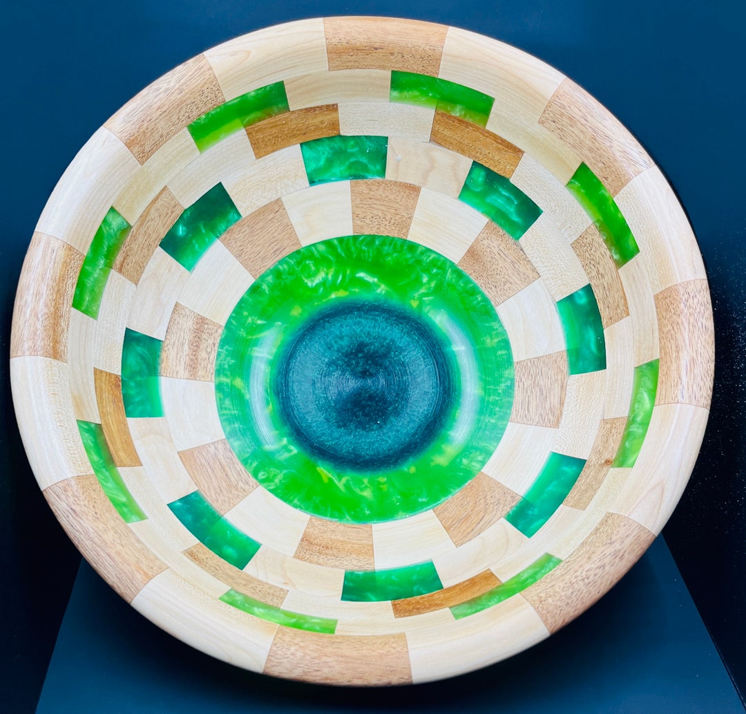 Maple and Mahogany Segmented Bowl With Some Light and Dark Green Resin ...