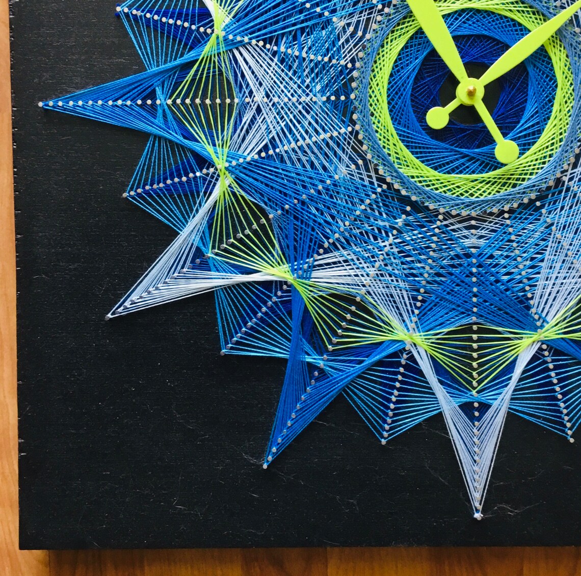 Homemade String Art Clock - Blues and Lime Green - Etsy