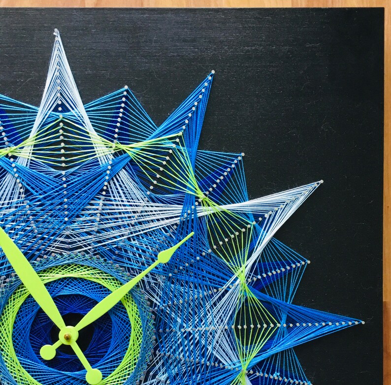 Homemade String Art Clock - Blues and Lime Green - Etsy