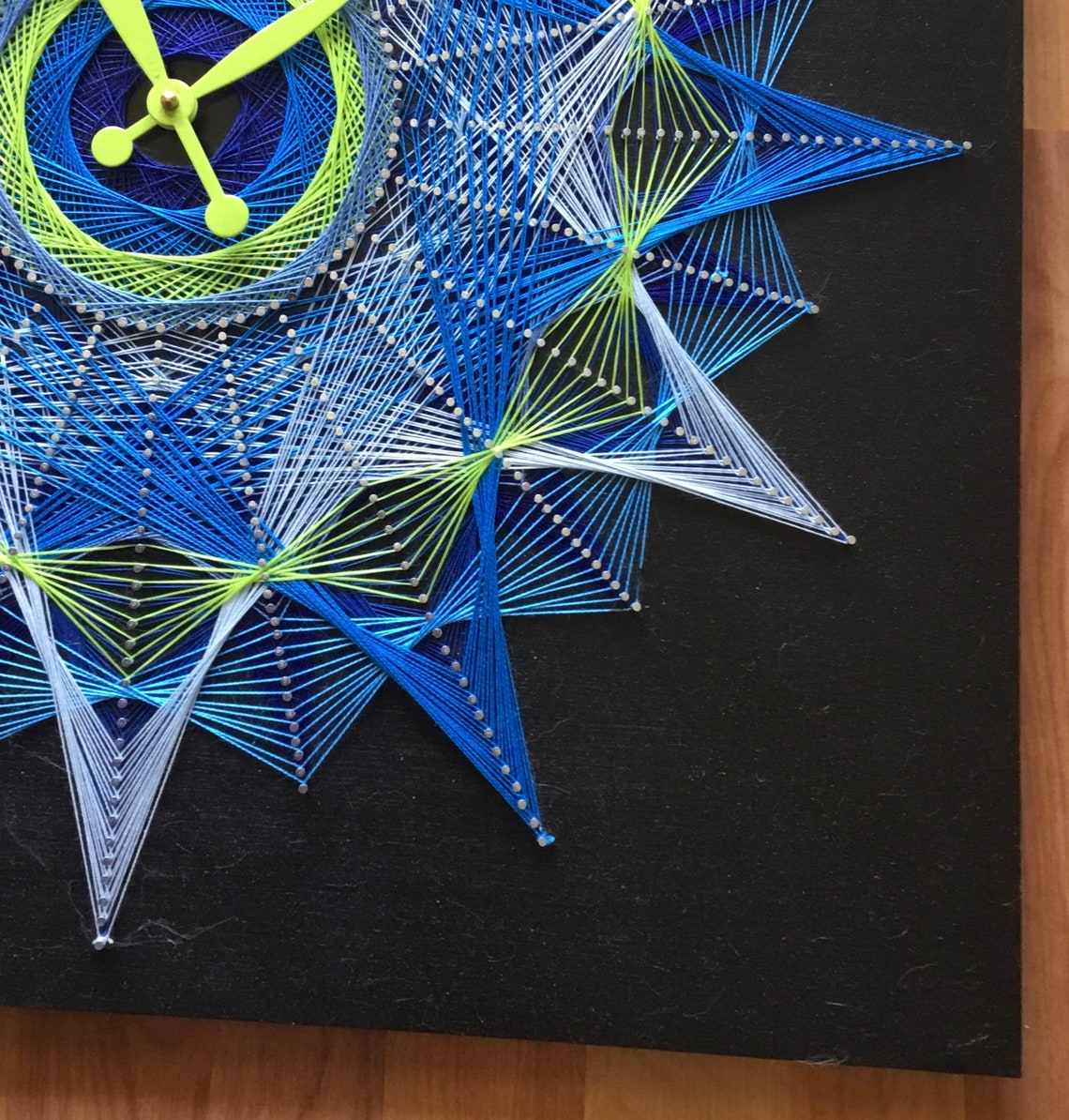 Homemade String Art Clock - Blues and Lime Green - Etsy