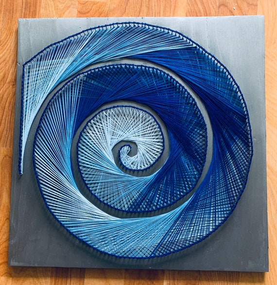 Homemade String Art Blue Spiral | Etsy