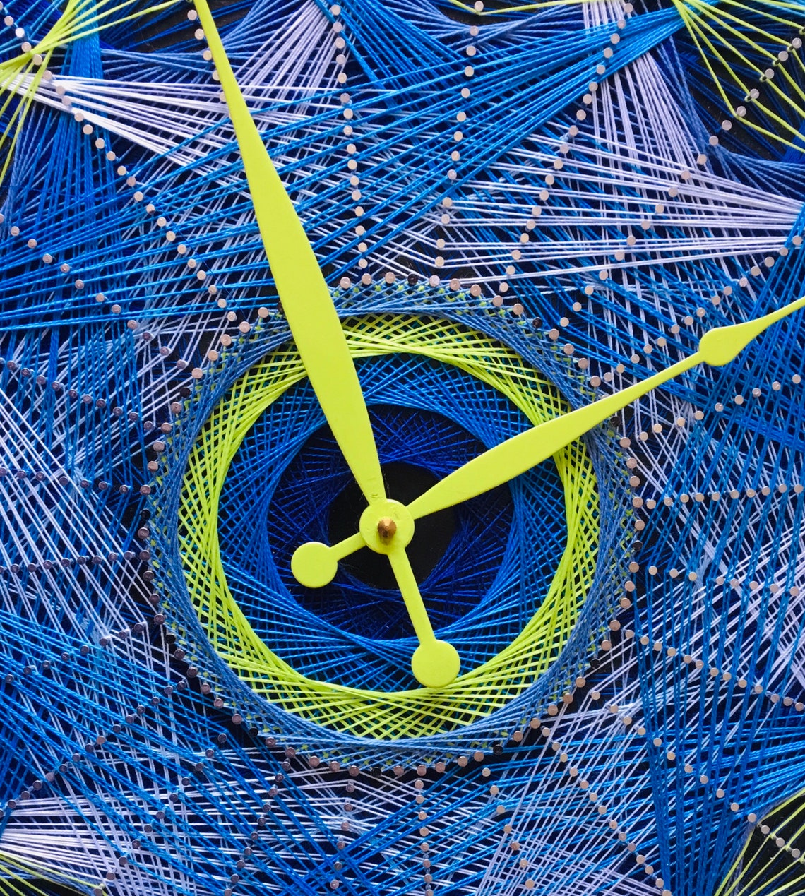 Homemade String Art Clock - Blues and Lime Green - Etsy