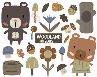 Woodland Animal Clipart, Cute Fox, Critters, Mushroom, Flowers, Digital ...