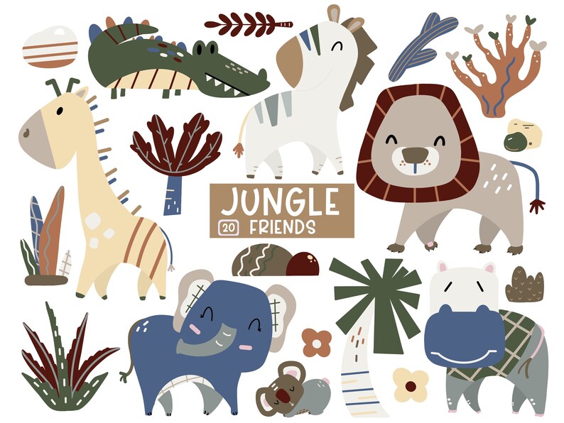 Jungle Animals Clipart, Safari Animals, Cute Animal Friends, Lion ...